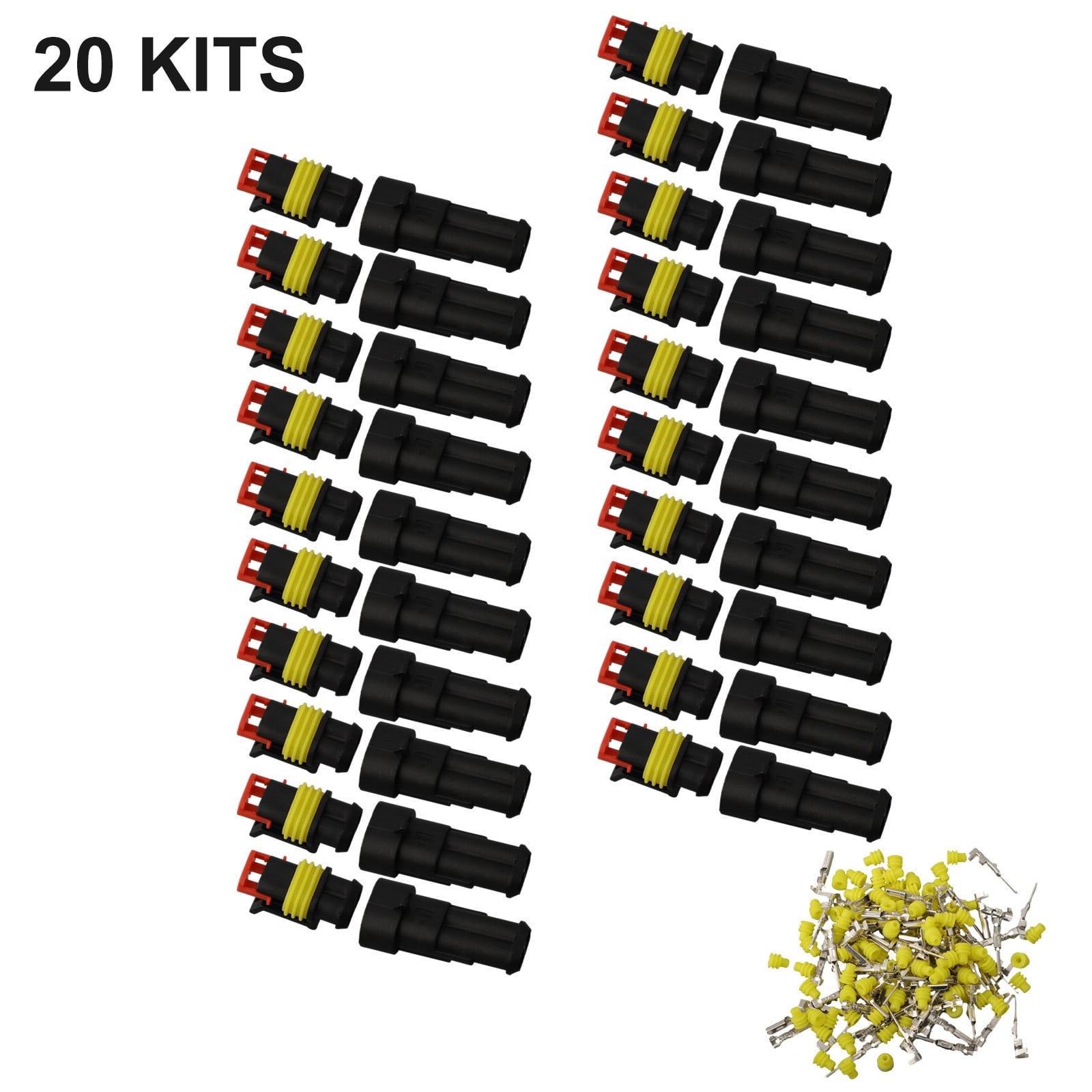 Mduoduo 20 Set Car-2-Pin Way Sealed Waterproof Electrical Wire Auto ...