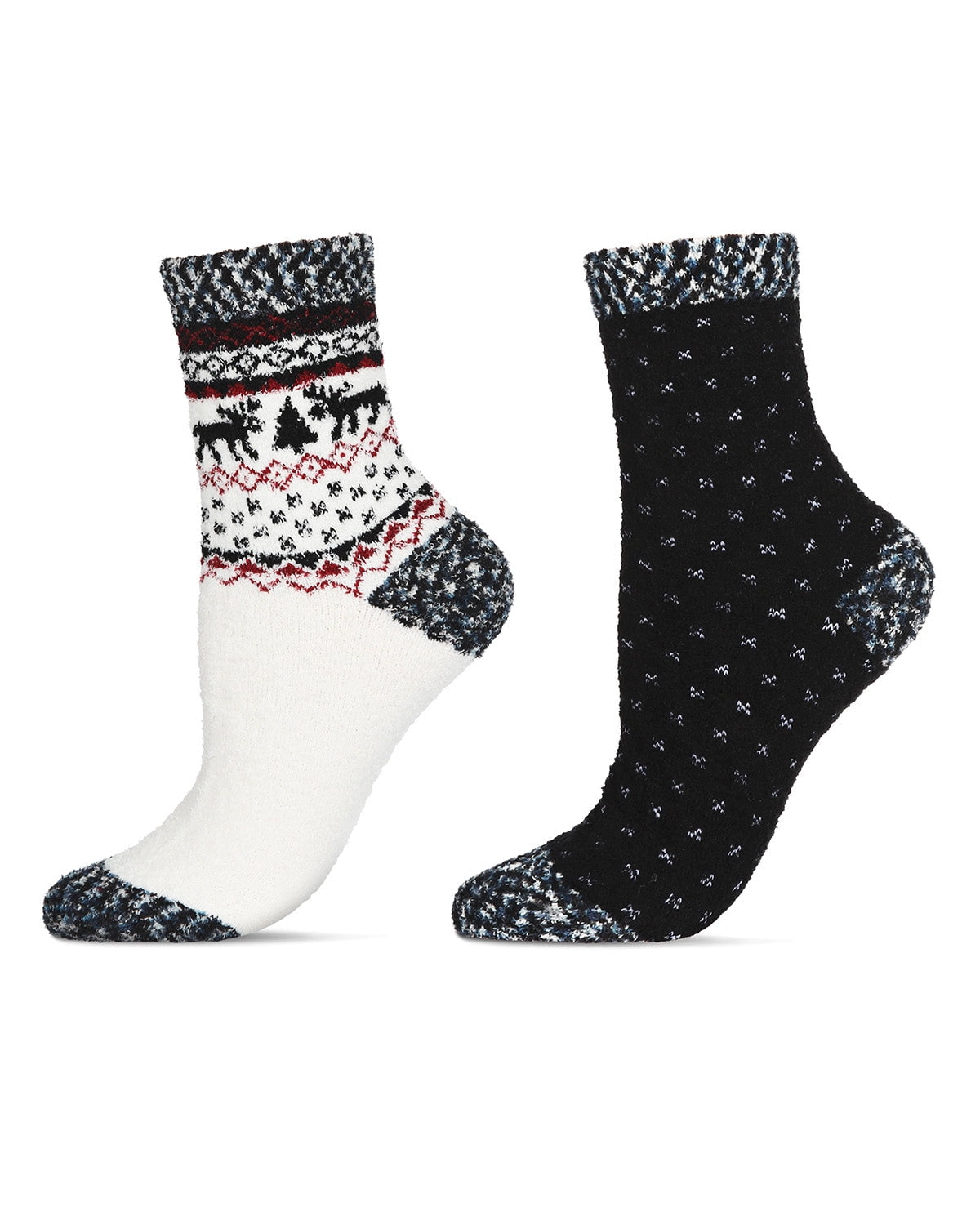 MeMoi Women's 2 Pair Pack Fairisle Border Cloud Soft Crew Socks ...