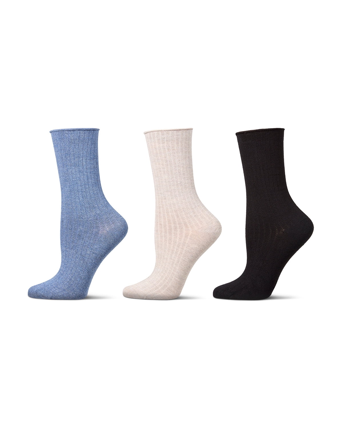 MeMoi 3 Pair Women's Silky-Soft Roll-Top Crew Socks - Womens - Female ...