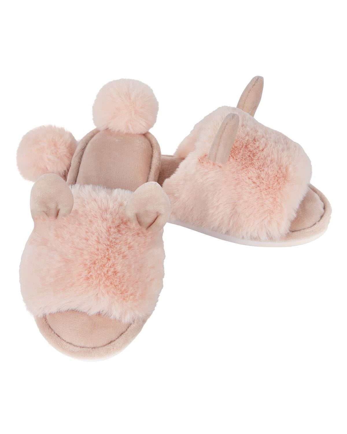 MeMoi Bunny Hop Pom-Pom Open Toe Plush Slippers - Womens - Female ...
