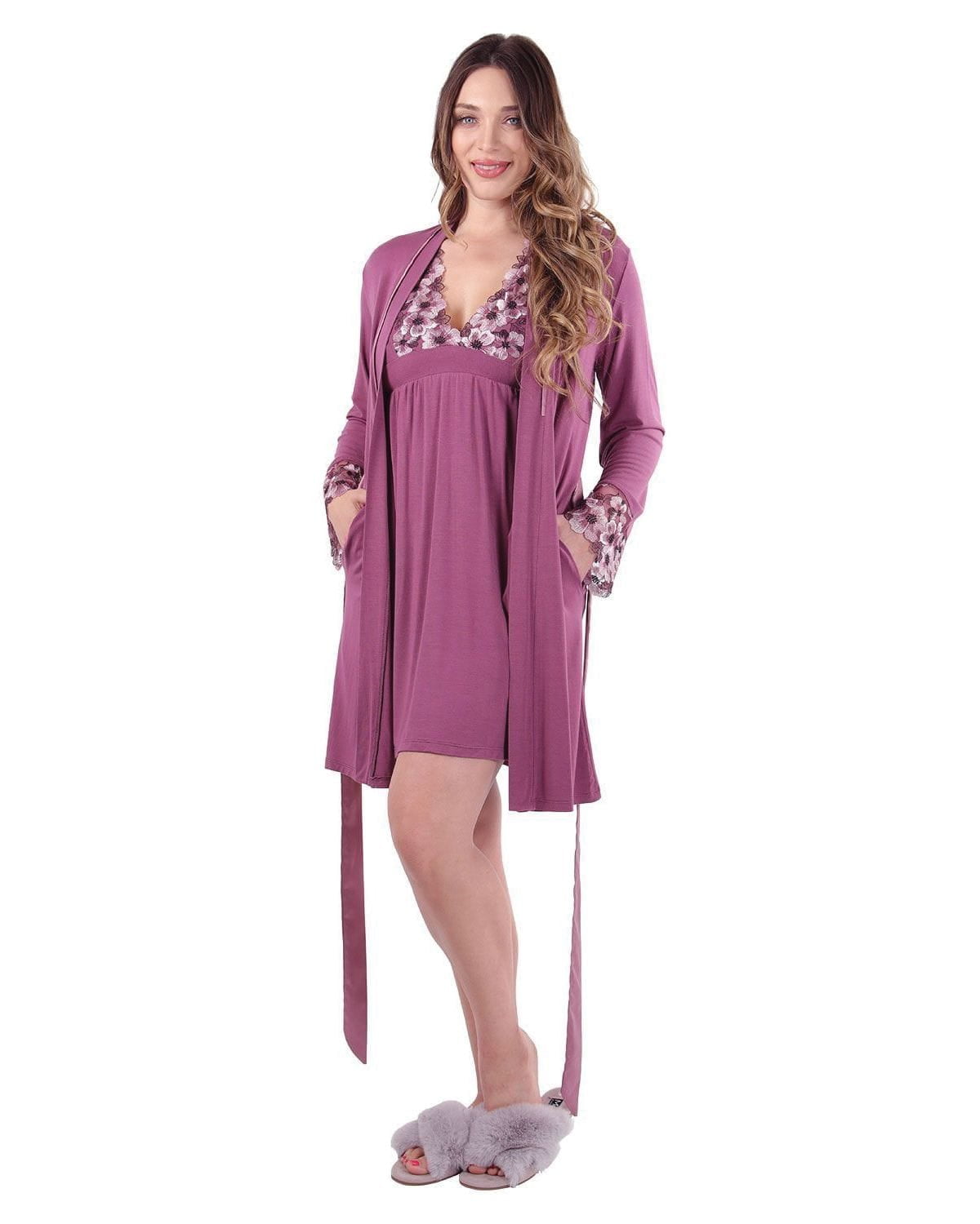 MeMoi Women's Enchanted Romance Floral Accent Embroidered Robe - Womens ...