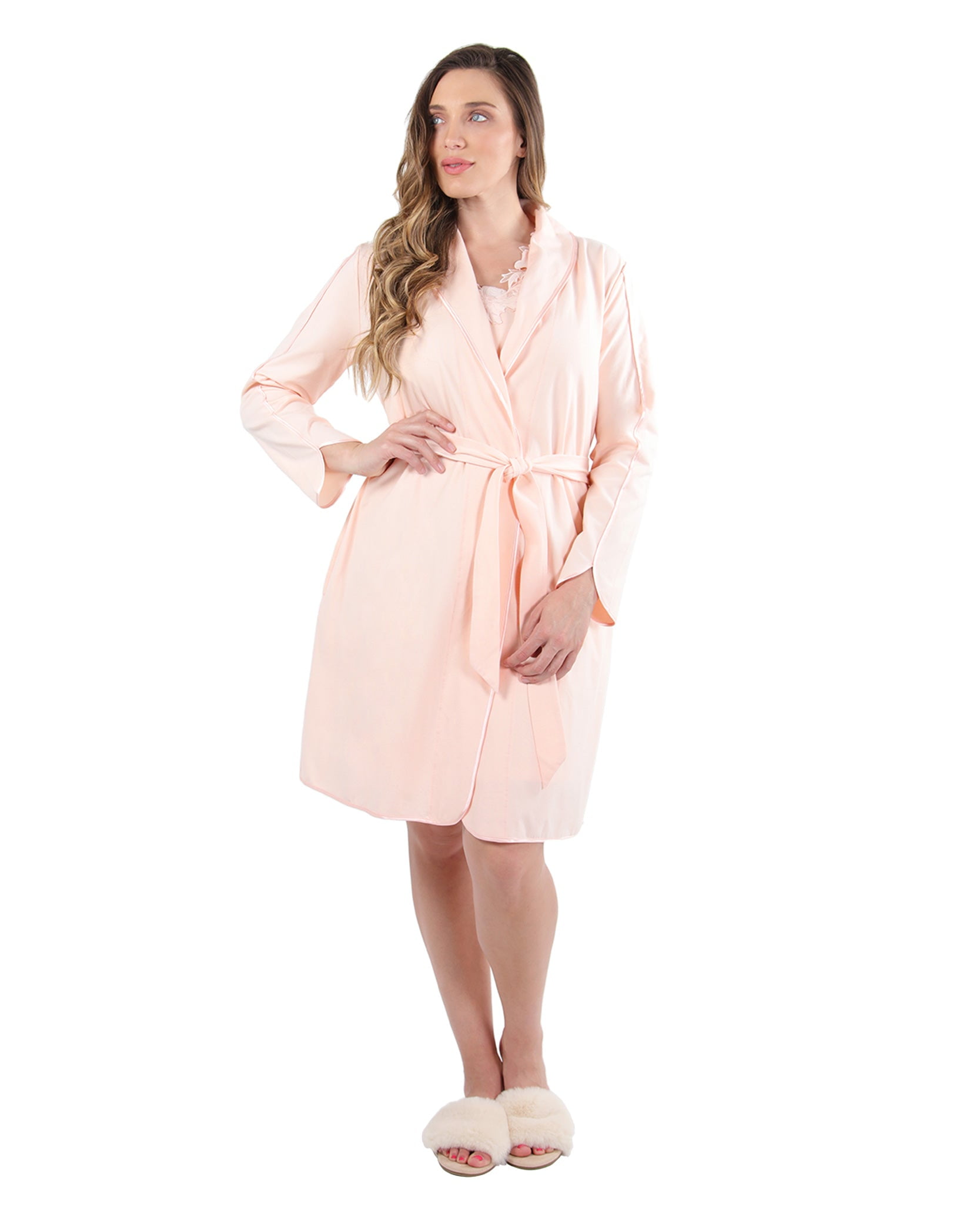 MeMoi Women's Lace Applique Cotton Blend Robe with Satin Weave Trim ...