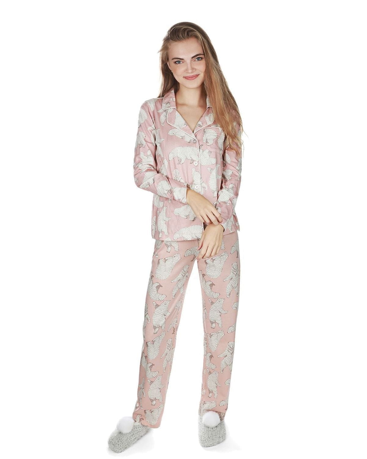MeMoi Women's Polar Bears Notch Collar Cotton Blend Pant Pajama Set - Womens - Female - Walmart.com