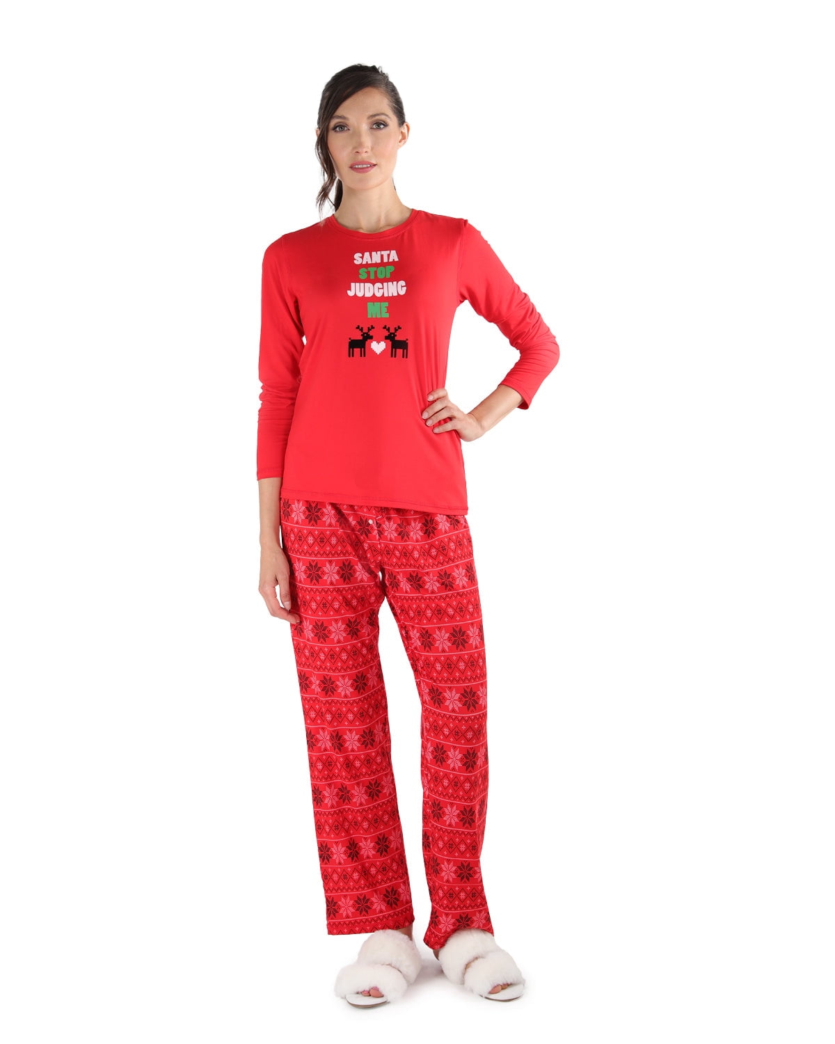MeMoi Women's Santa Don't Judge Me Snowflake Love Two-Piece PJ Set ...