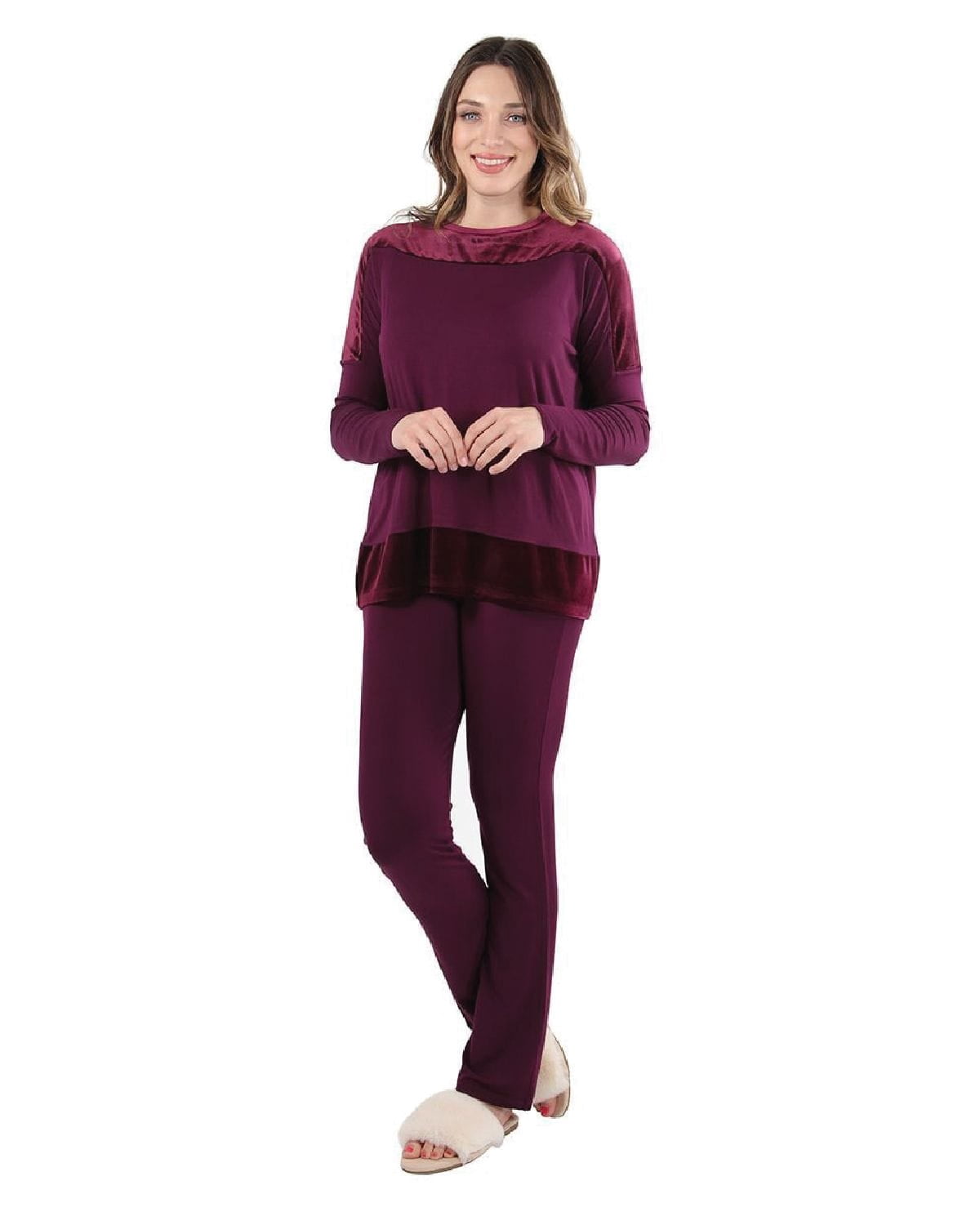 MeMoi Women's Velour Luxe Frosted Trim Ultra-Soft Pajama Set - Womens ...
