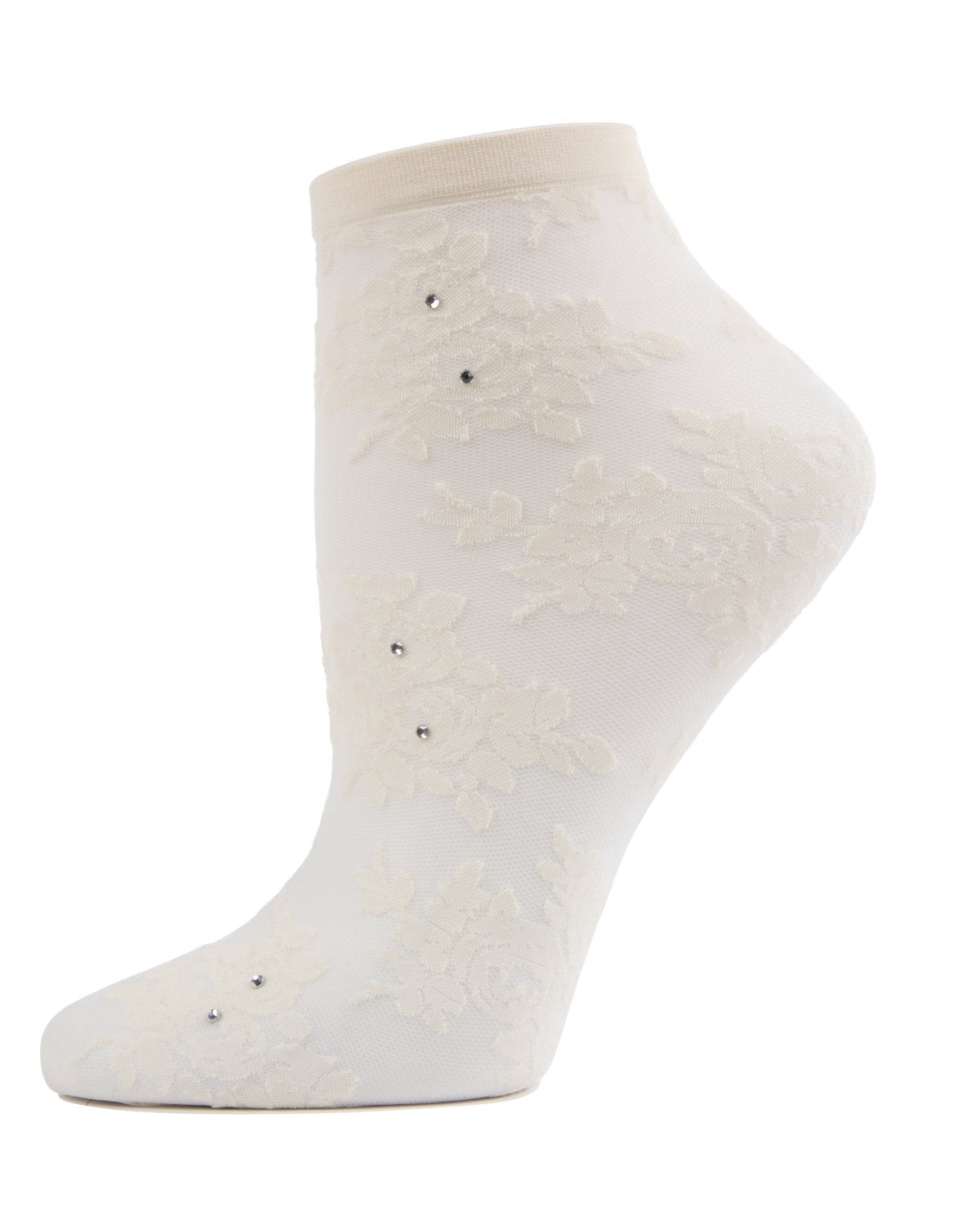 MeMoi Floral Rhinestone Shortie Sheer See-Through Socks - Womens ...