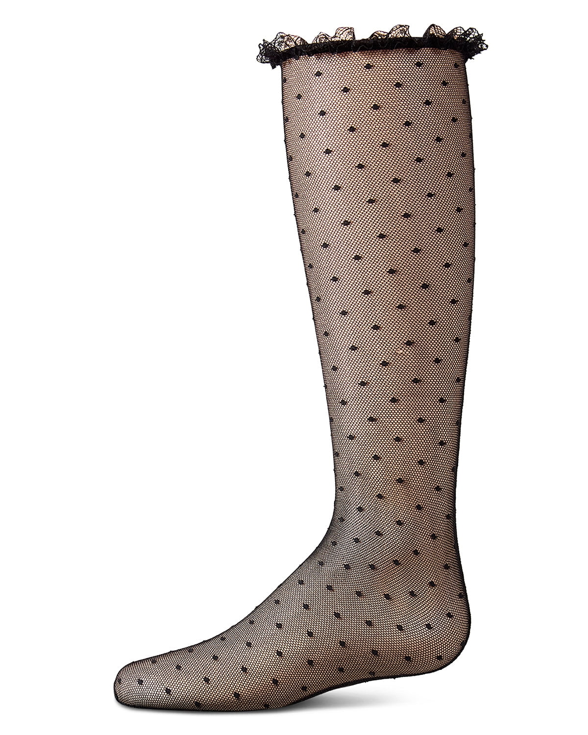 MeMoi Girls Lace Trimmed Dot Mesh Knee Sock - Girls - Female - Walmart.com