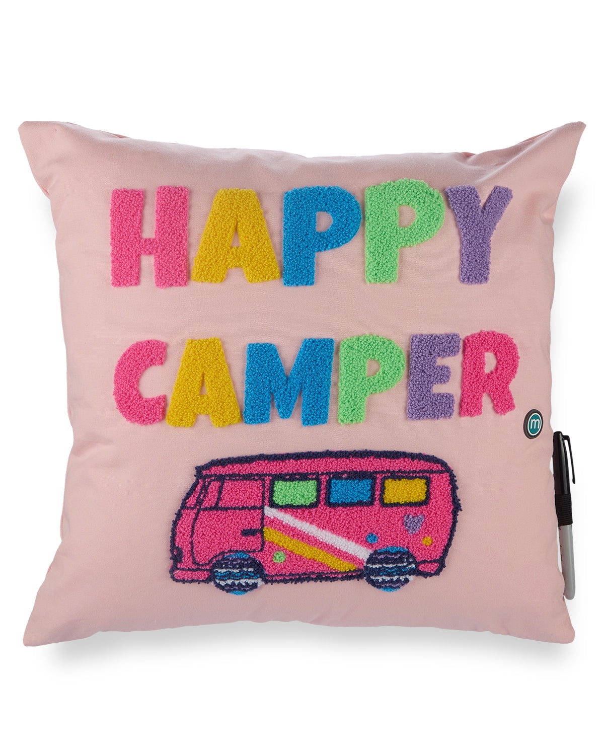 MeMoi Girls Plush-Embroidered "Happy Camper" Autograph Pillow with ...