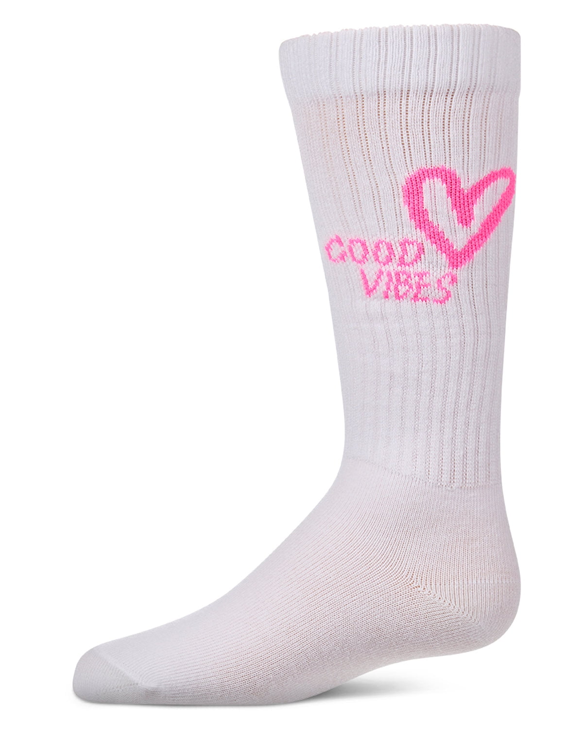 MeMoi Girls "Good Vibes Heart" Ribbed Cotton Blend Knee High Sock ...