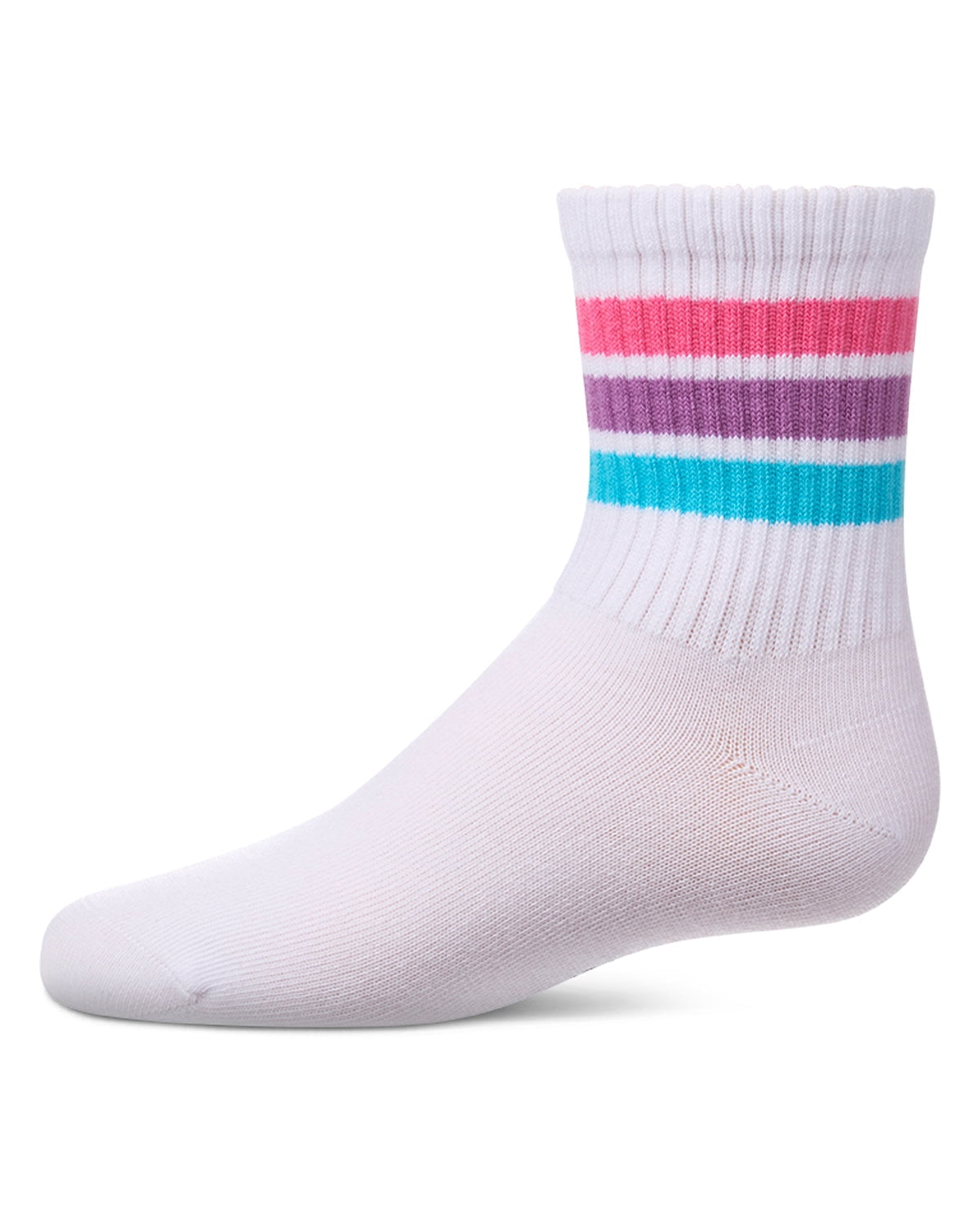 MeMoi Kids Ribbed Cotton-Rich Triple-Stripe Varsity Crew Sock - Girls ...