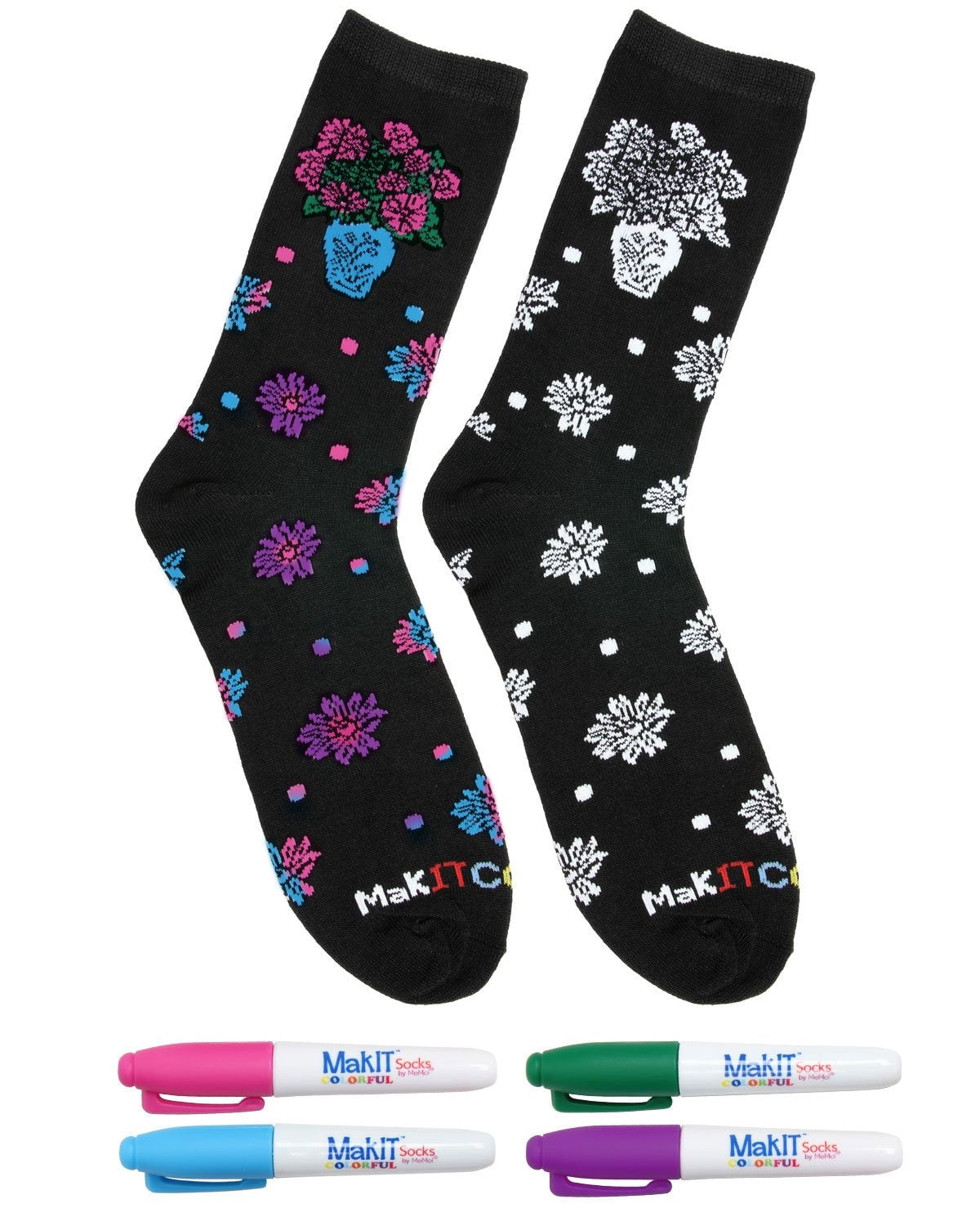 MeMoi MakIT Color Your Own Floral Crew Sock Marker Kit - Walmart ...