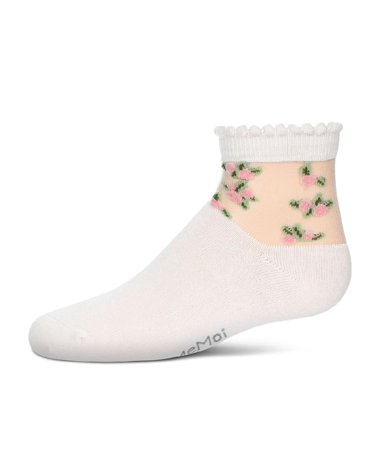 MeMoi Peek-A-Boo Sheer Floral Cotton Blend Crew Socks - Girls - Female ...