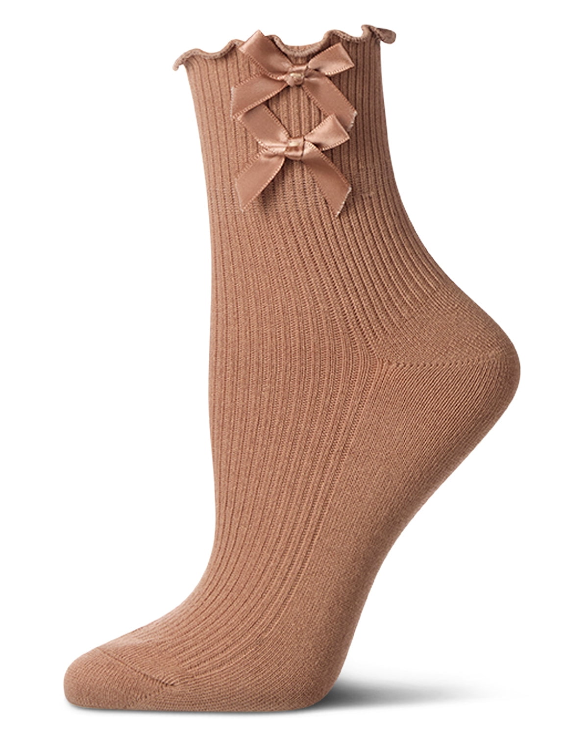 MeMoi Women's Cotton Rich Lettuce Edge Bow-Trimmed Ankle Sock - Womens ...