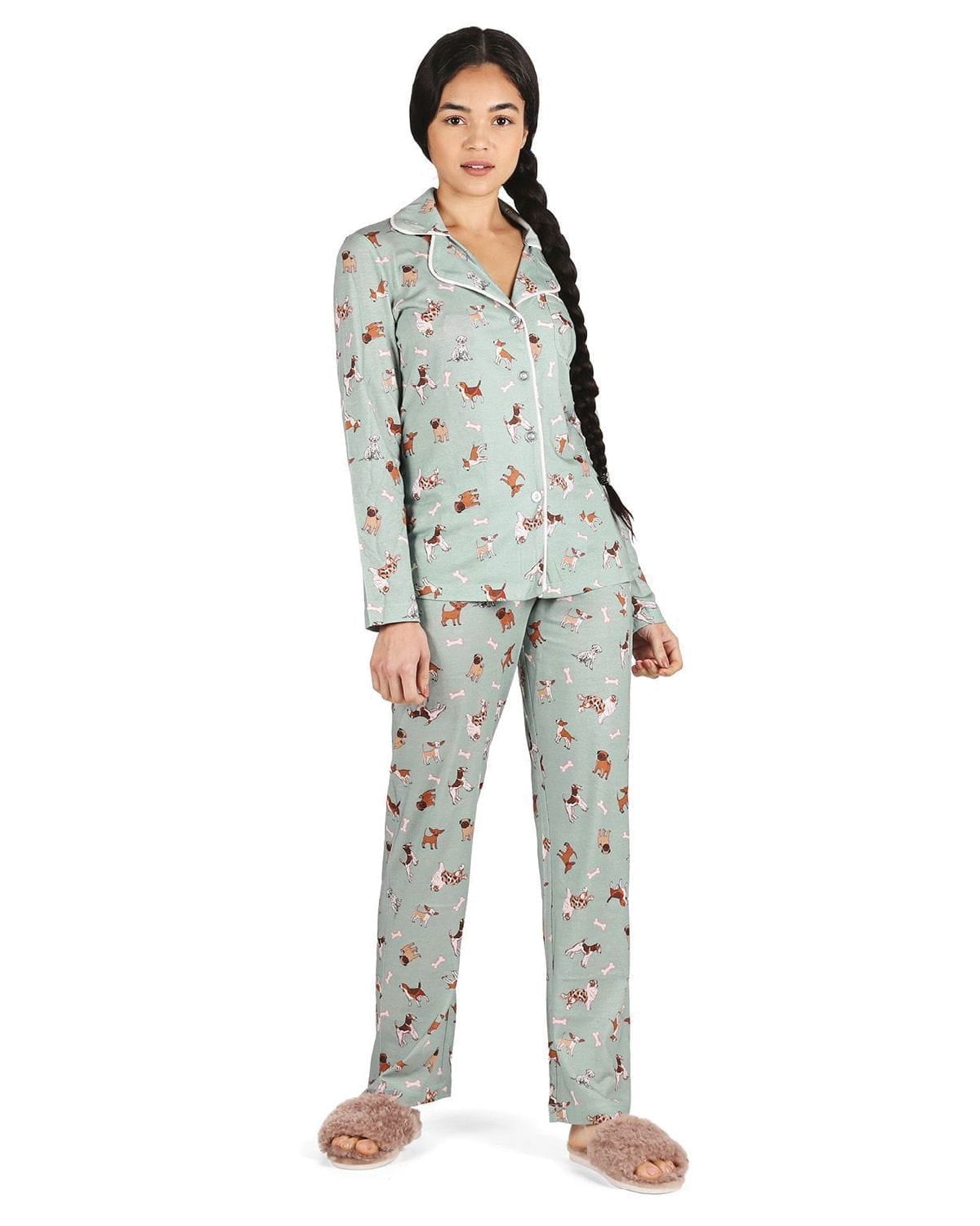 MeMoi Women's Dog and Bone Notch Collar Cotton Blend Pant Pajama Set ...