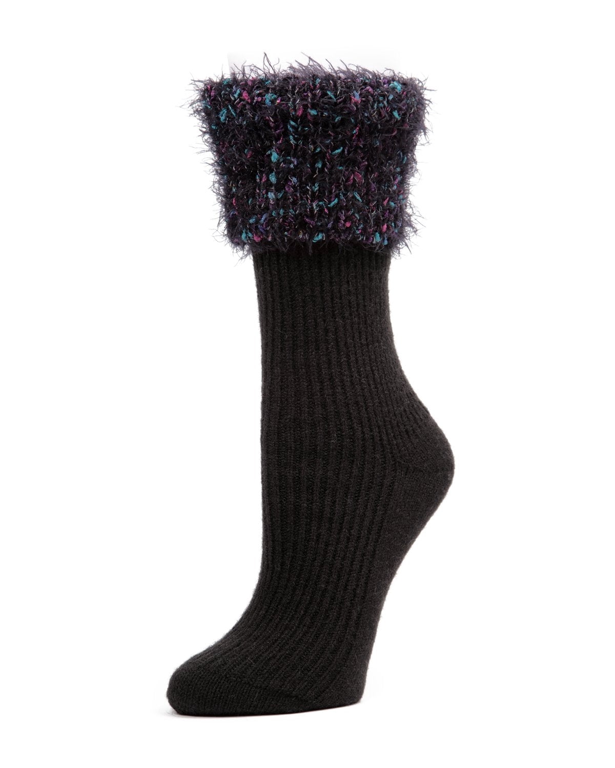 MeMoi Women's Fancy Fuzz Cuff Ribbed Crew Socks - Womens - Female, 9-11 ...