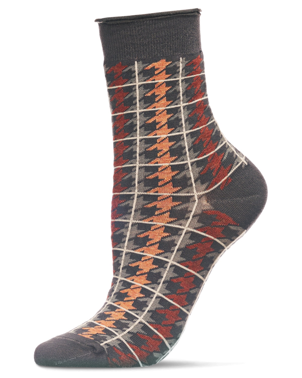 MeMoi Women's Houndstooth Plaid Roll Cuff Crew Socks - Womens - Female ...