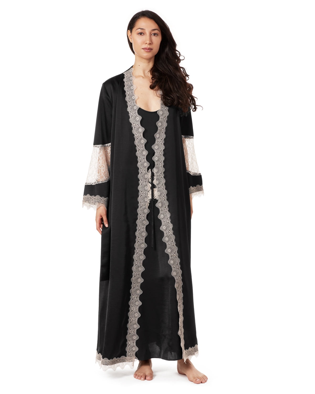 MeMoi Women's Silky-Smooth Lace-Trim Full-Length Robe - Womens - Female ...