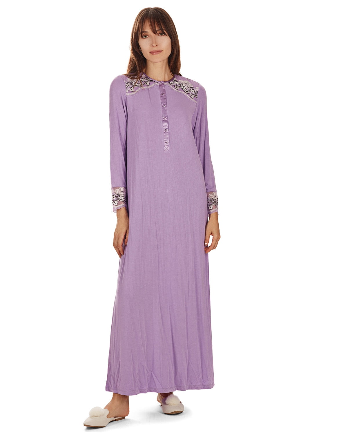 MeMoi Women's Modest Lace Cuff and Shoulder Accent Ankle Length ...