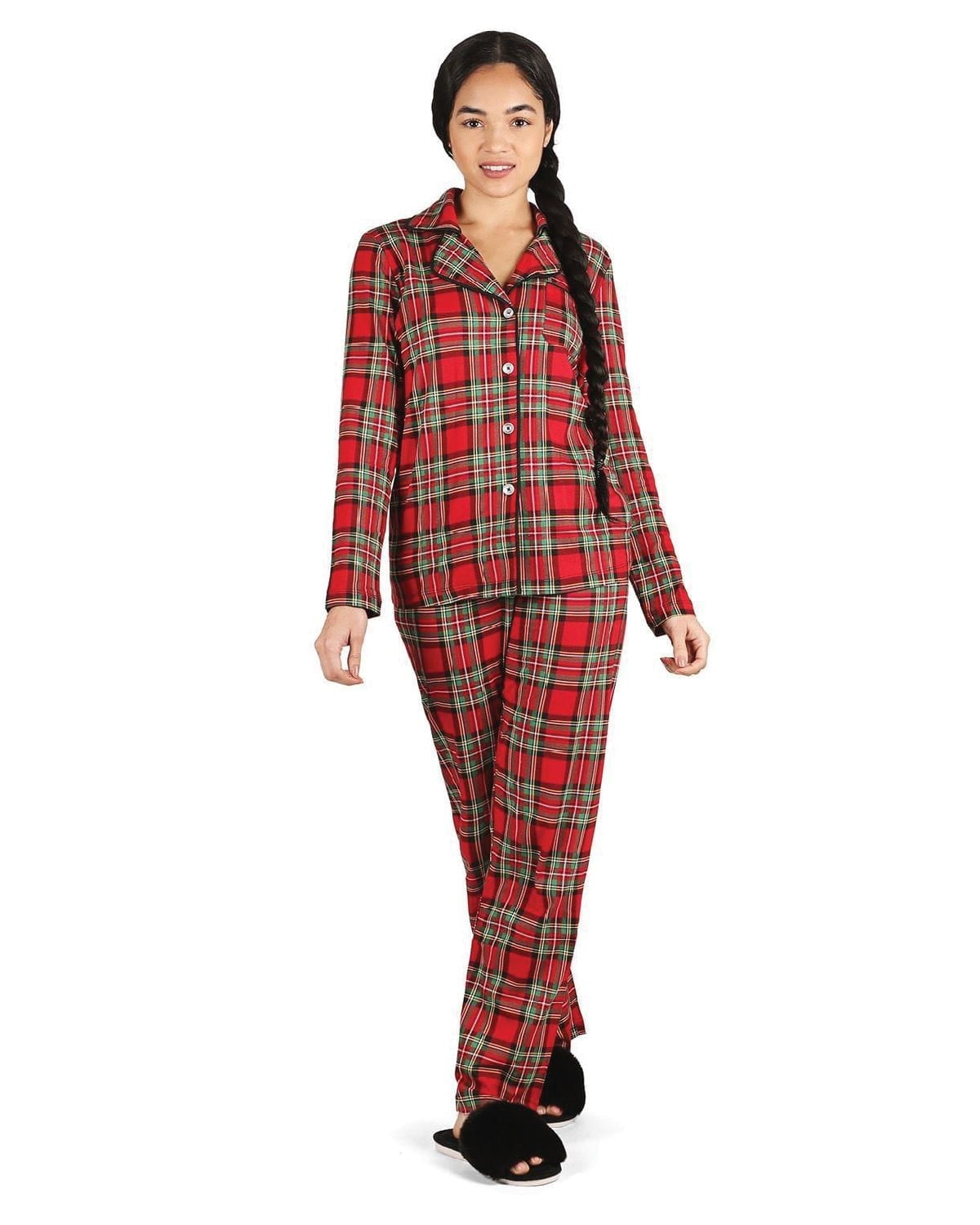 MeMoi 2 Piece Women's Plaid Cotton-Blend Notch-Collar Button-Down ...