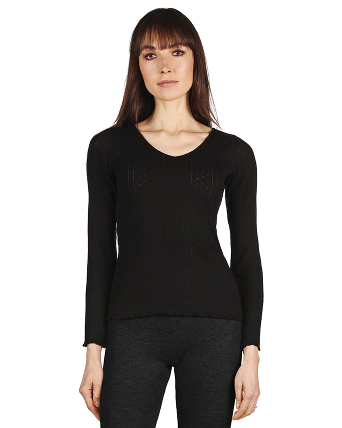 MeMoi Women's Pointelle Rib Knit Seamless Long Sleeve Top - Womens ...