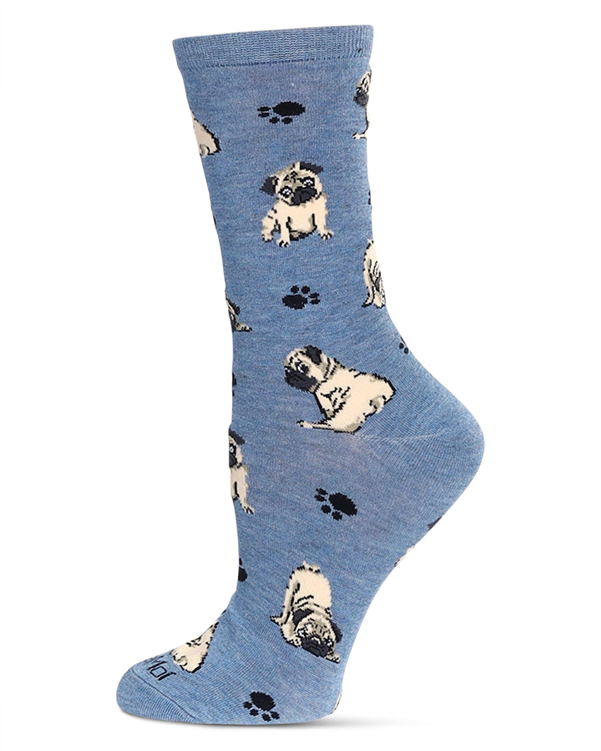 MeMoi Women's Pugs Bamboo Crew Socks - Womens - Female, 9-11, Denim ...