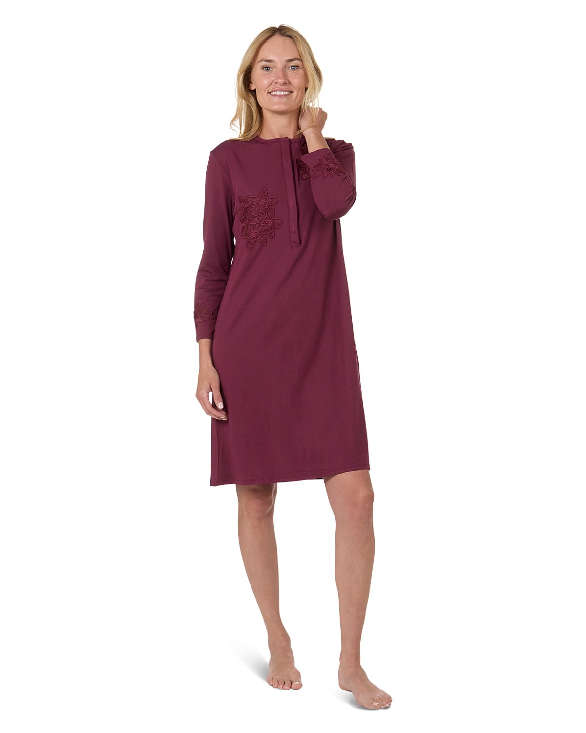 MeMoi Women's Modal-Blend Long-Sleeve Embroidered Slip Dress - Womens ...