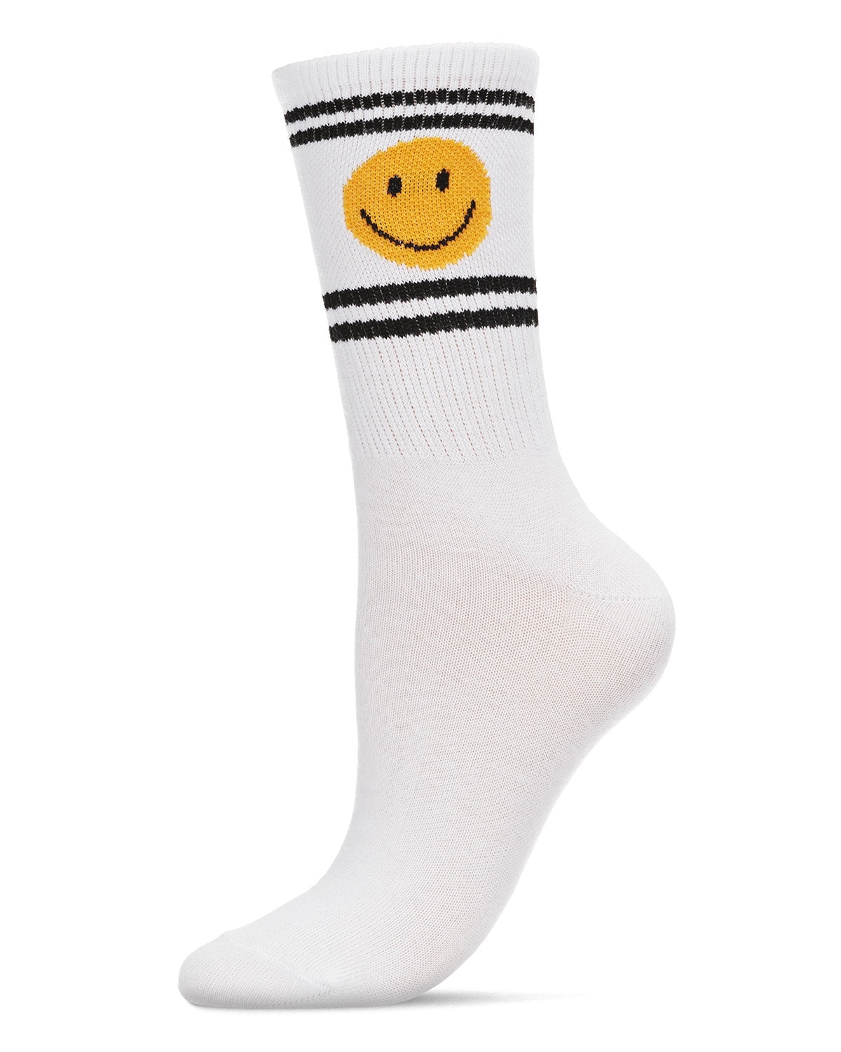 MeMoi Women's Smiley Face Athletic Double Stripe Crew Sock - Mens ...
