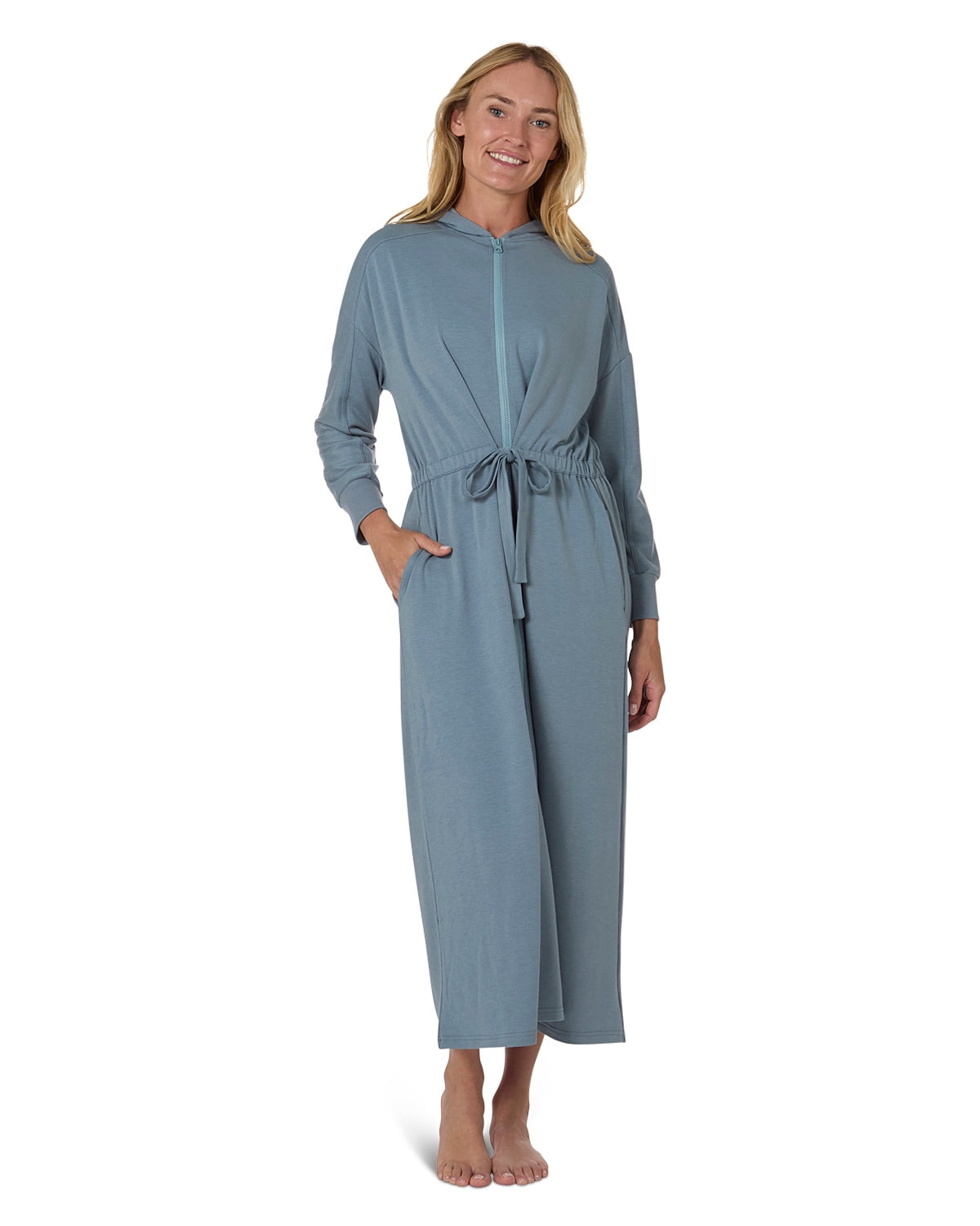 MeMoi Women's Hooded Step-In Half-Zip Robe - Womens - Female, L, Sky ...