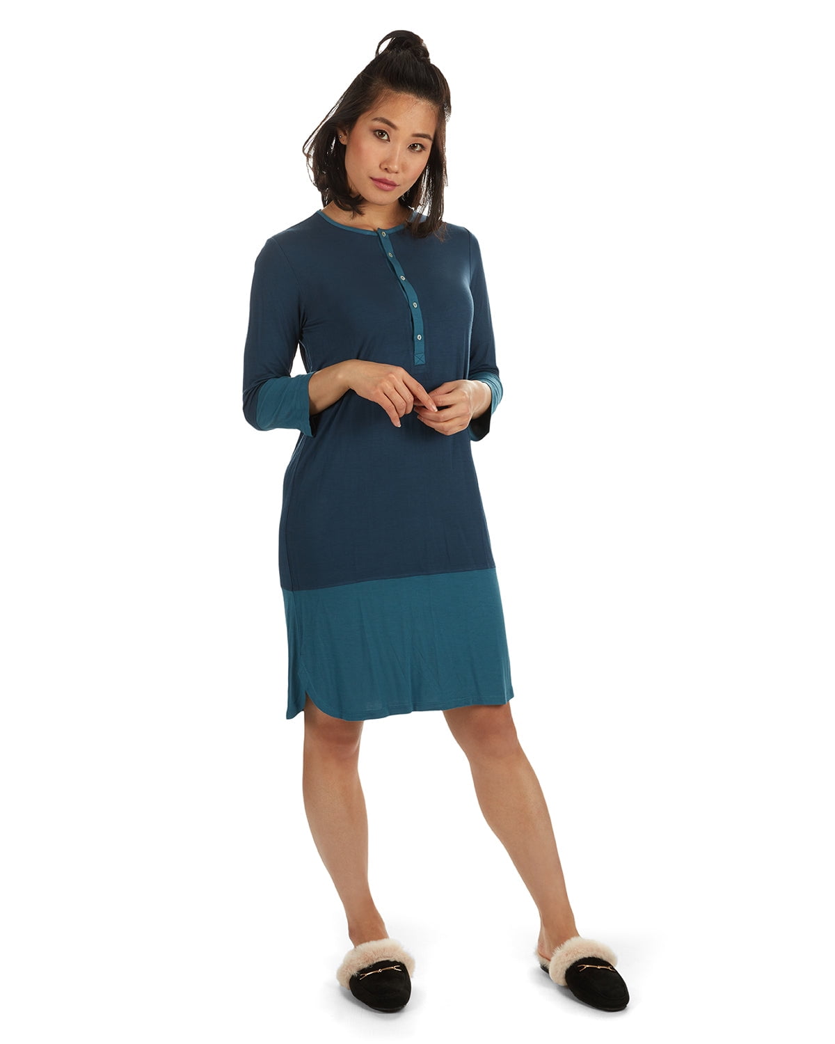 MeMoi Women's Two-Tone Three-Quarter-Length Soft Nightshirt - Womens ...