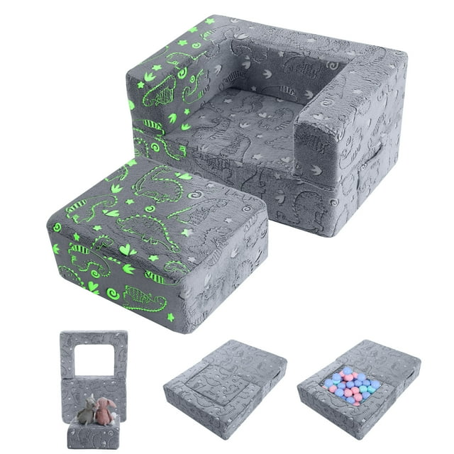 MeMoreCool Kids Foldable Dinosaur Sofa, Glow in the Dark, Convertible ...