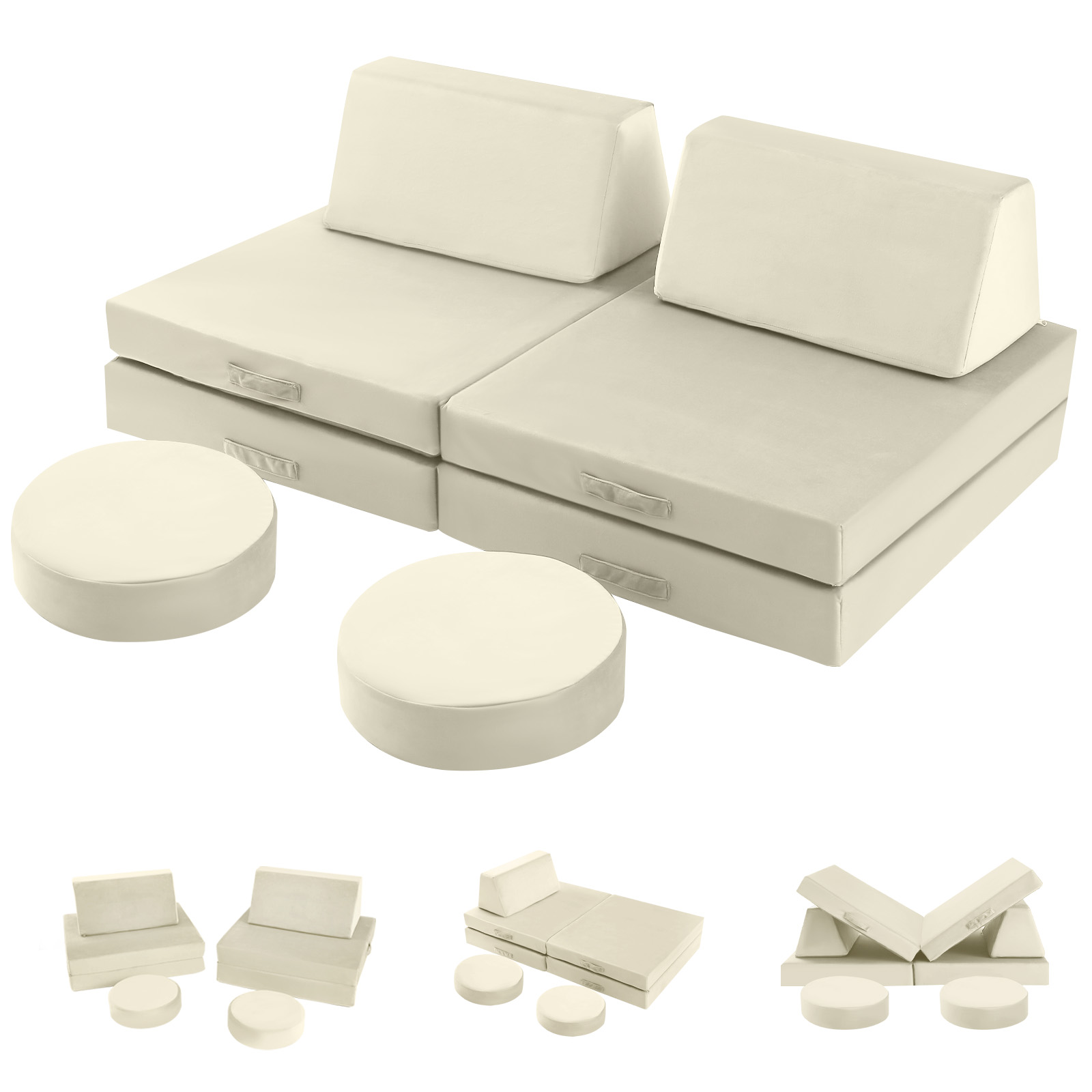 MeMoreCool Kids Modular Sofa - 8-Piece Convertible Foam Couch Play Set ...