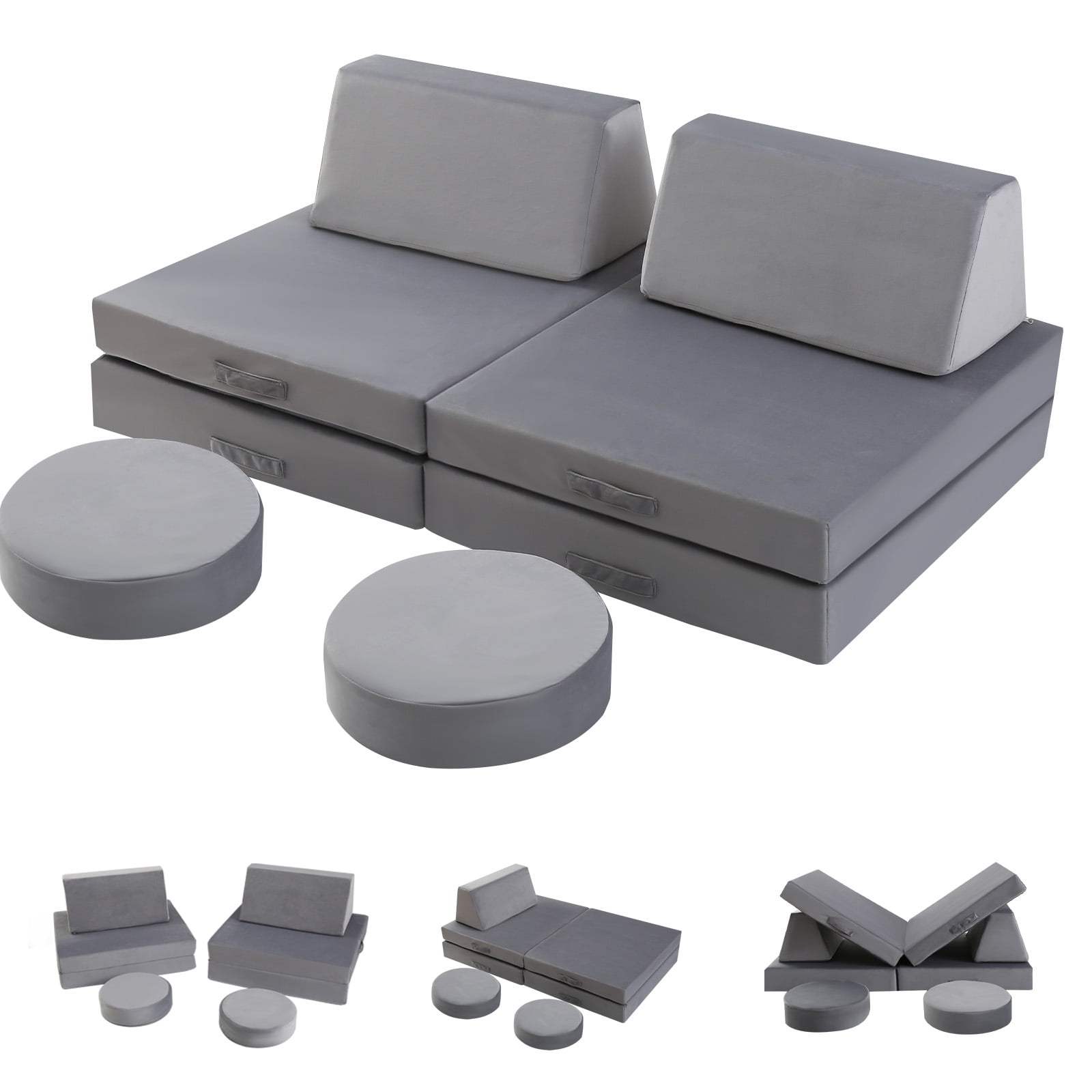MeMoreCool Kids Size Modular Sofa, 8-Piece Convertible Foam Couch Set ...