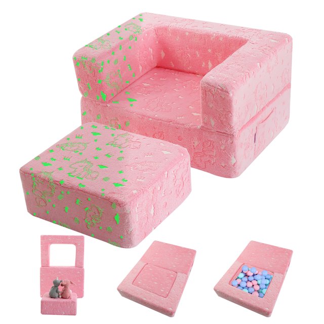 MeMoreCool Kids Convertible Sofa, Glow in the Dark Toddler Couch, Fold ...
