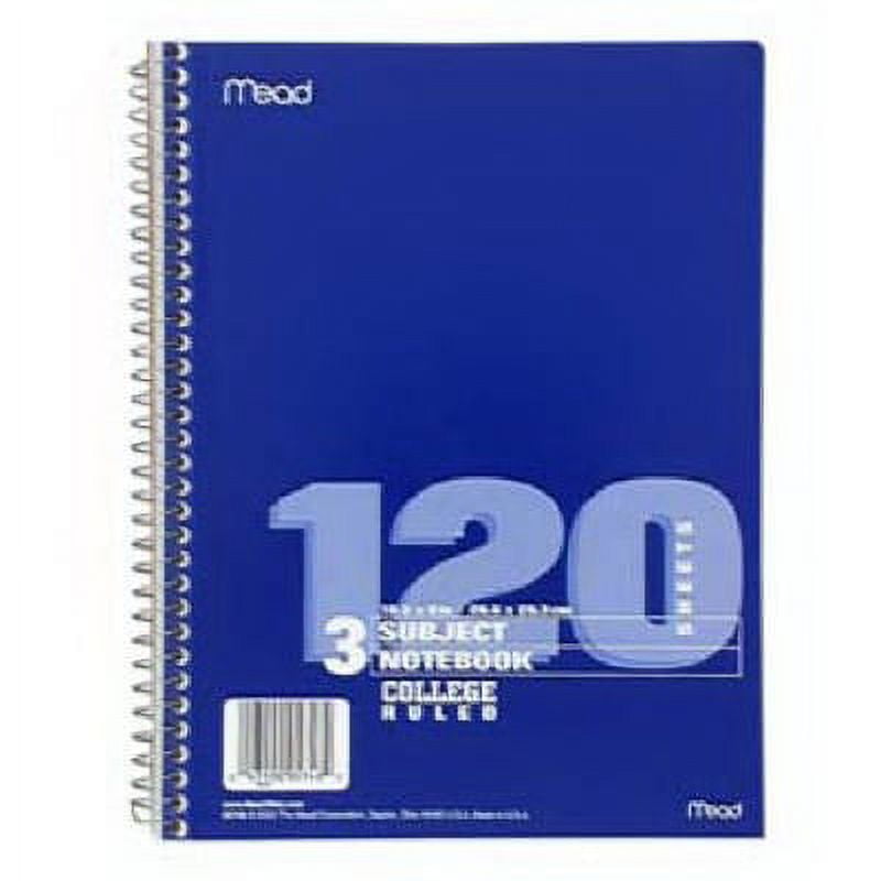 Mead 3-Subject College Ruled Spiral Notebook, 120 Sheets, 10.5" x 8 ...