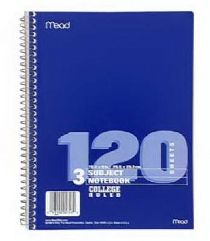 Mead 05748 College Ruled Spiral Notebook 3-Subject 120 Sheets 10 X 8 ...