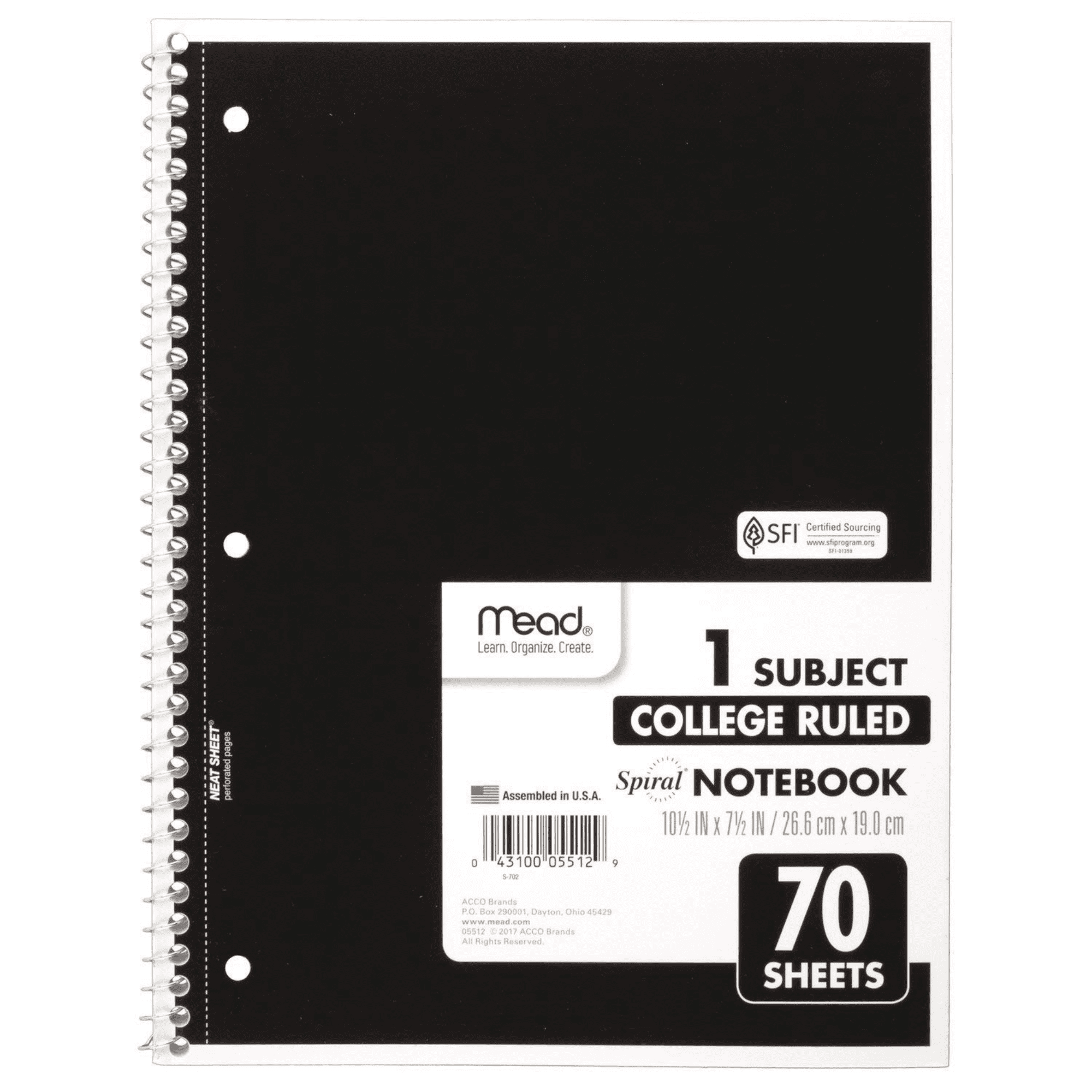 Mead 1-Subject Spiral Notebook [College Ruled]: 7-1/2 in. x 10-1/2 in ...