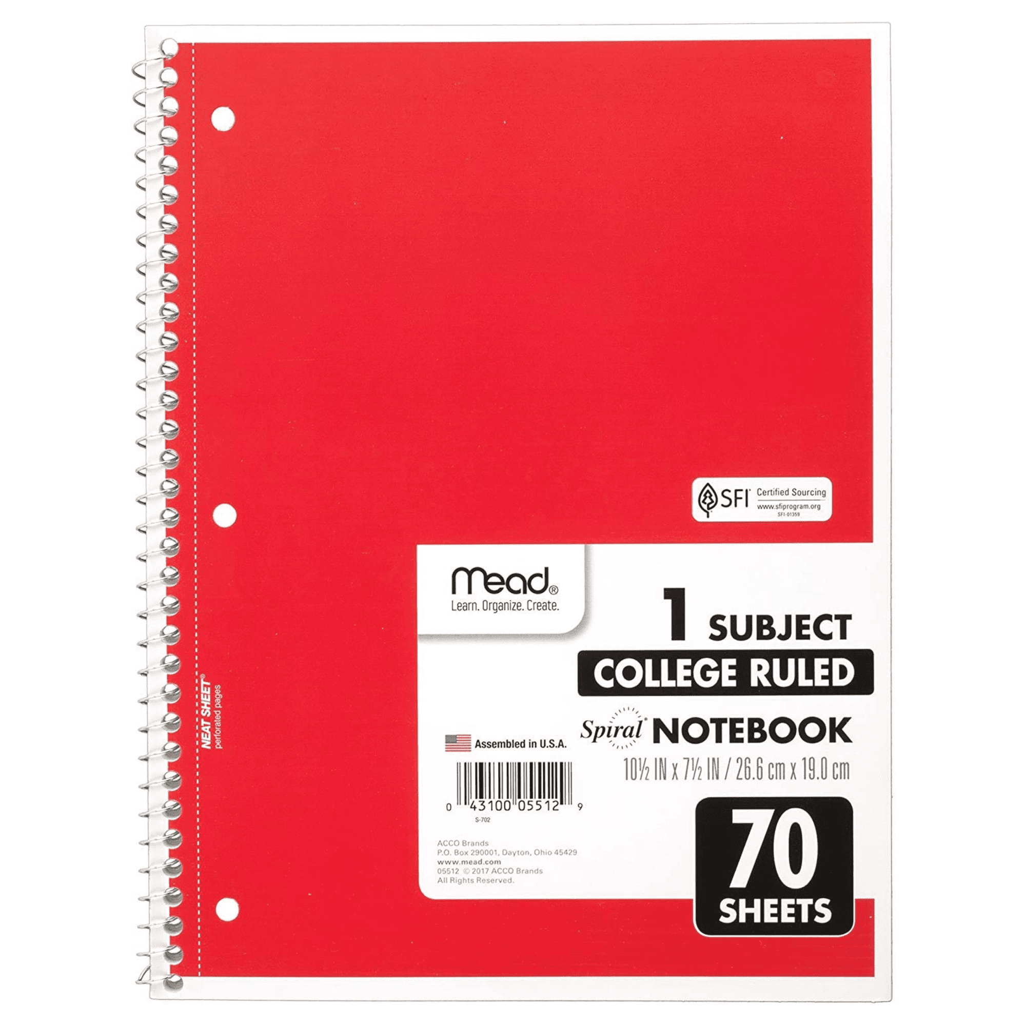 Mead 1-Subject Spiral Notebook [College Ruled]: 7-1/2 in. x 10-1/2 in ...