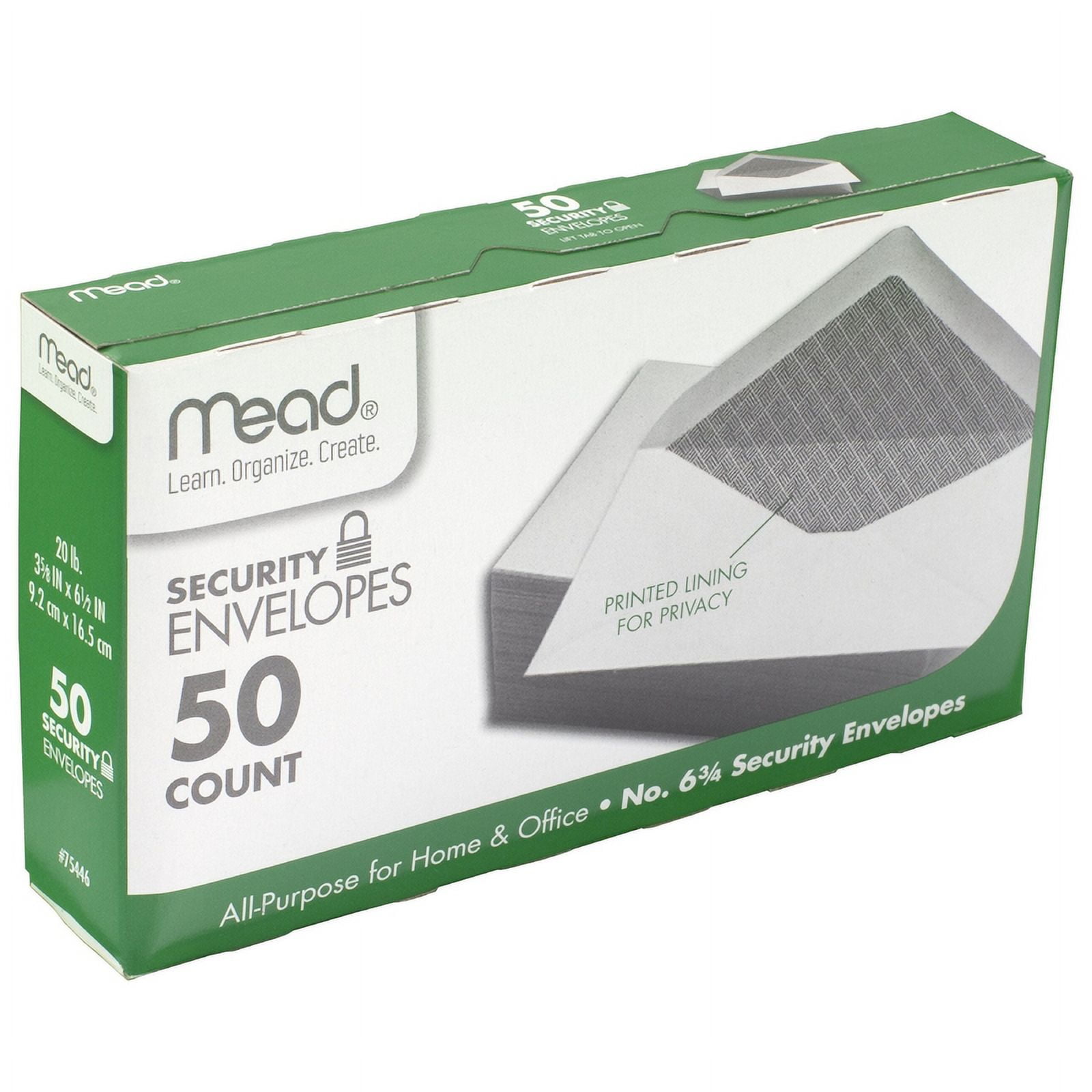 Mead 3 5/8 in. W X 6 1/2 in. L No. 6 3/4 White Security Envelope 50 pk ...