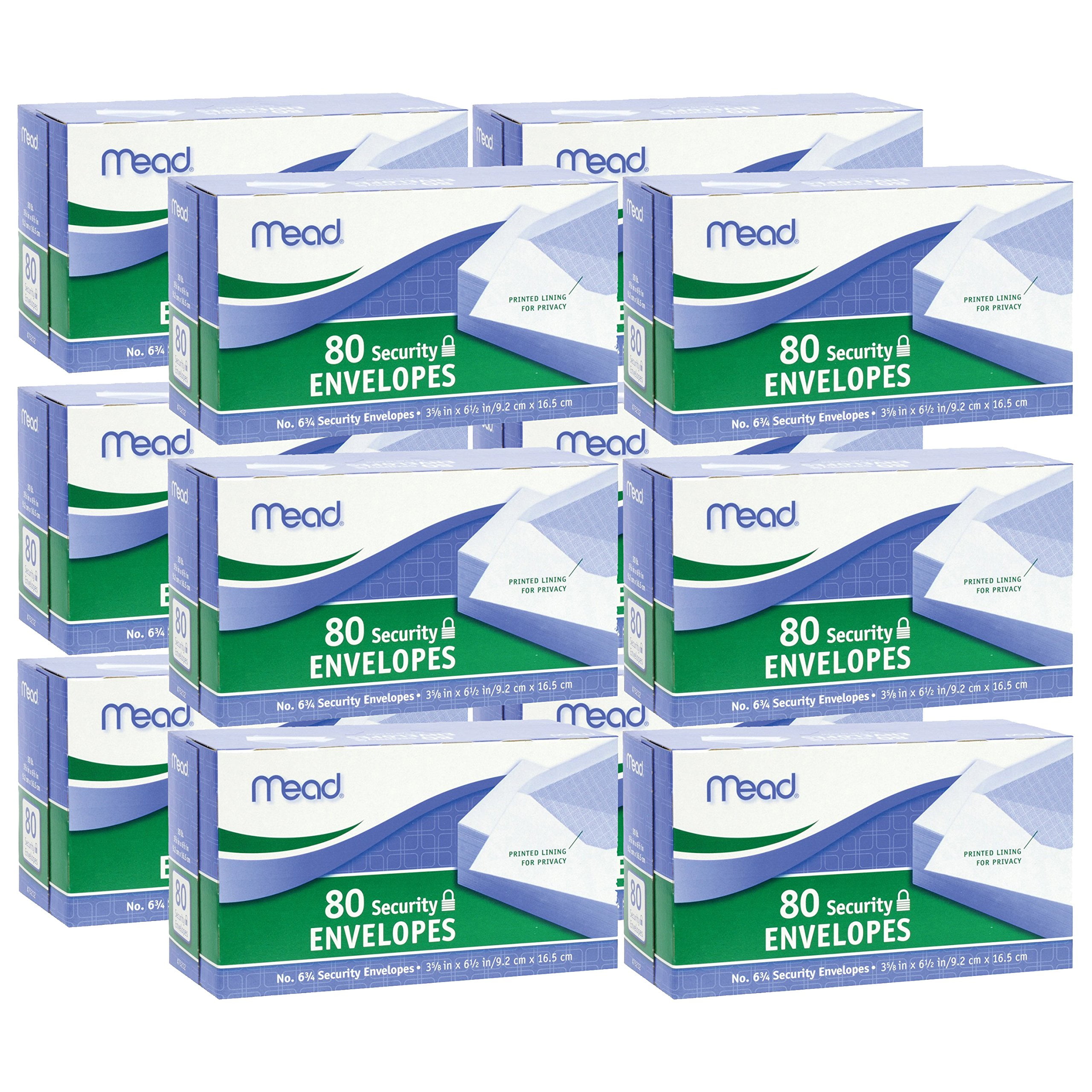 Mead Business Lined No.6 3/4 Security Envelopes, 80 Count Pack of 12 ...