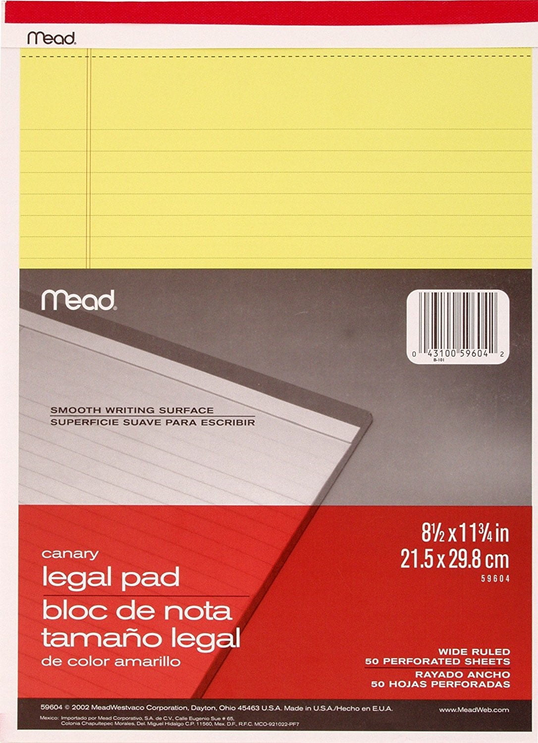 Mead 8.5 x 11 Legal Pad Canary - Walmart.com