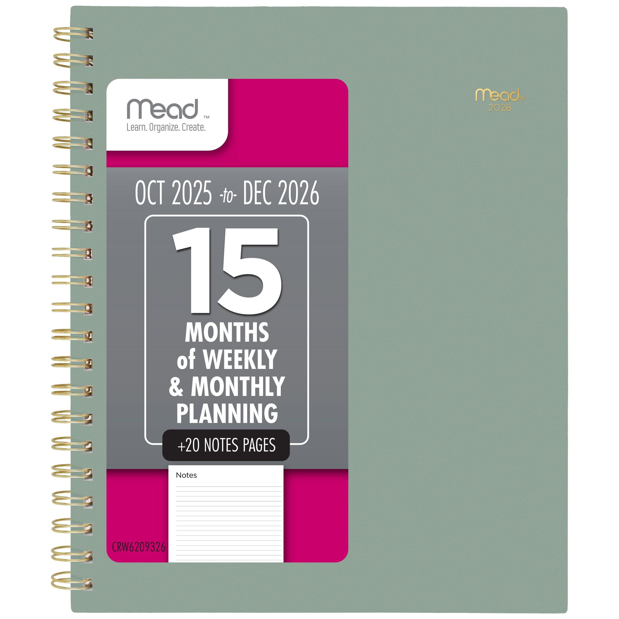 Mead Basic 2026 Weekly Monthly Planner Sage Green Large 8 12 x 11 ...