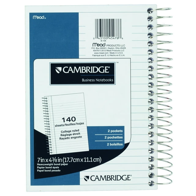 Mead Cambridge Wire Bound Notebook, College Ruled, 140 Sheets, 5" x 7 ...