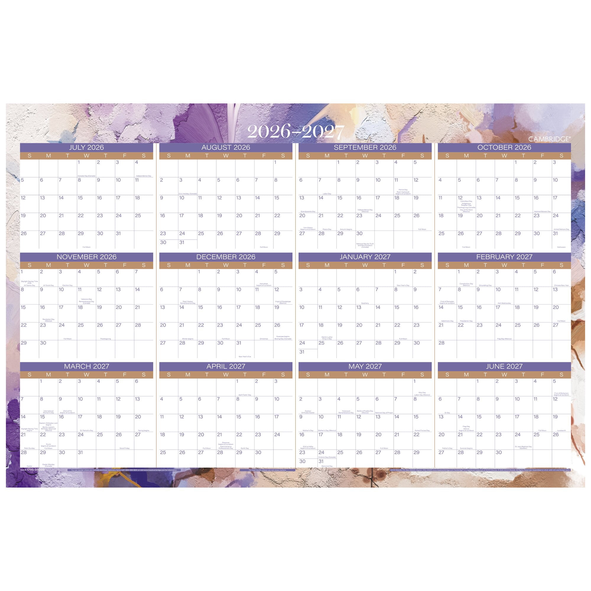 Mead Cambridge Susan 2026-2027 Erasable Wall Calendar Reversible ...