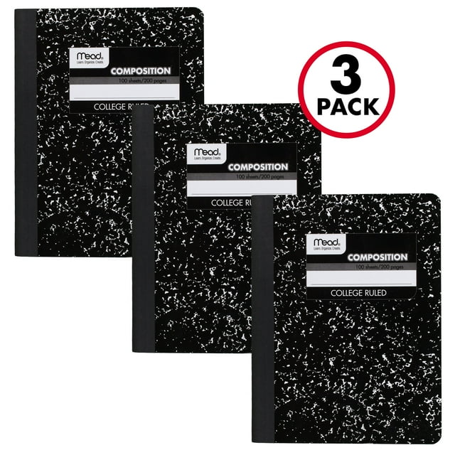Mead Composition Book, College Ruled, 100 Sheets, Black, 3 Pack (38111 ...