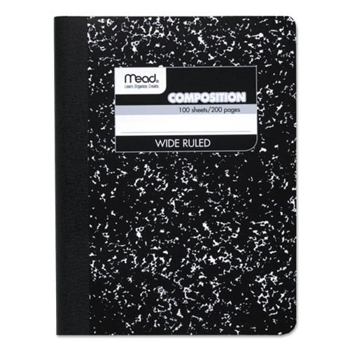 Mead Notebook - Wide Ruled, Bound Solid, Black Marble Composition Book ...