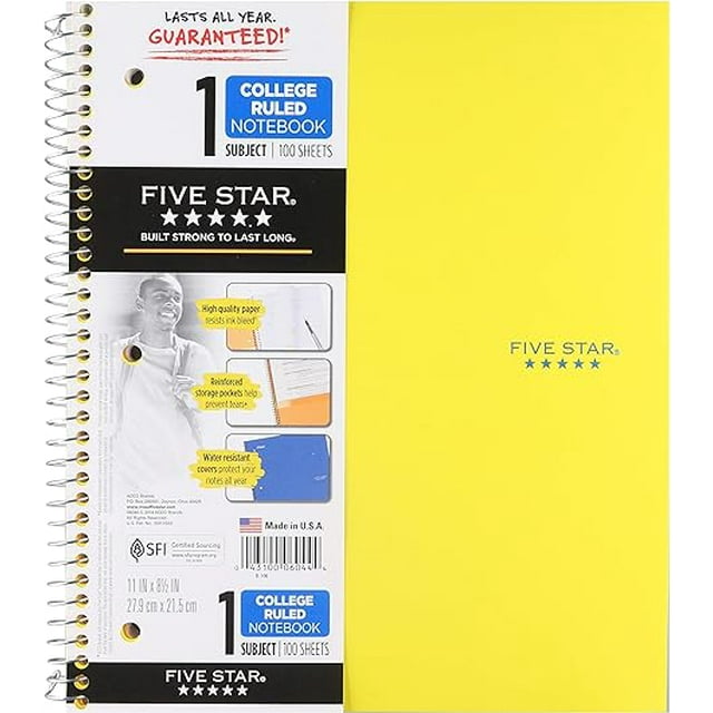 Mead Five Star 1 Subject College Ruled Notebook, 100 Sheets, 1 Ea, 2 ...
