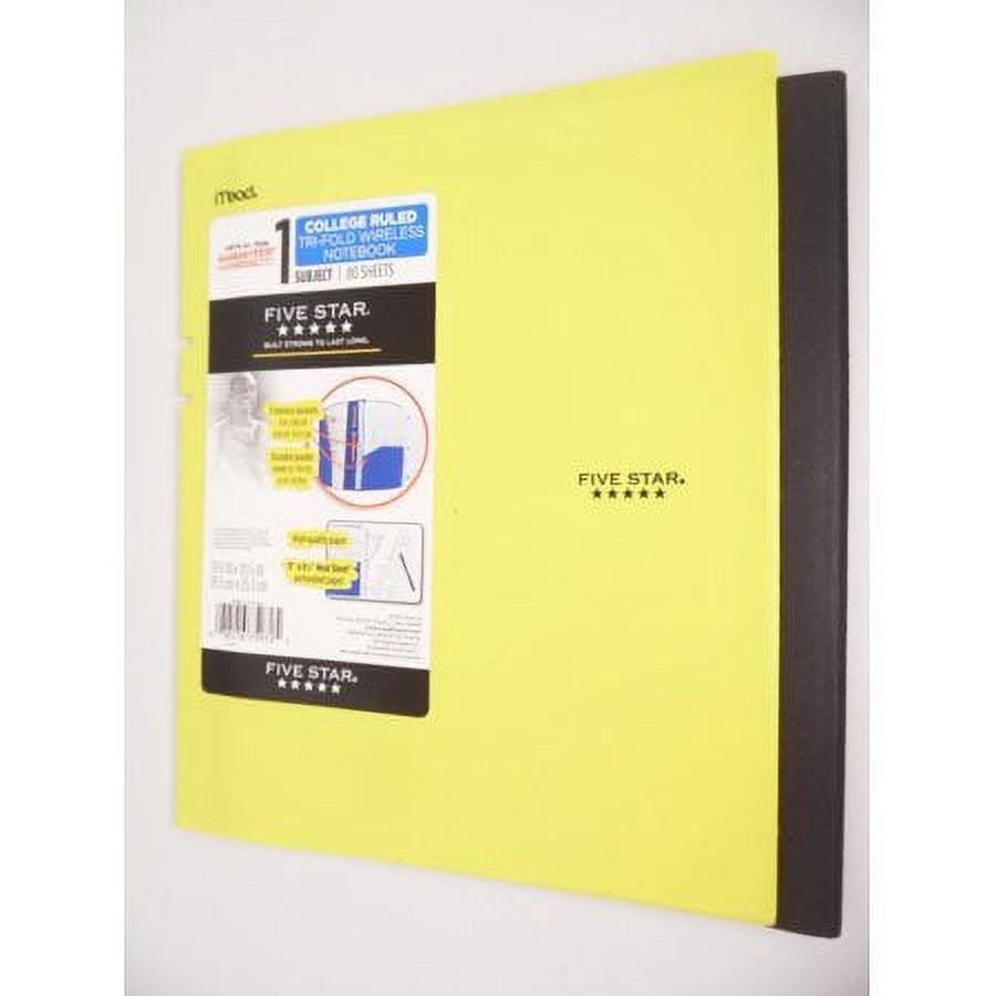 Mead Five Star 1 Subject College Ruled Tri-Fold Wireless Notebook 80 ...