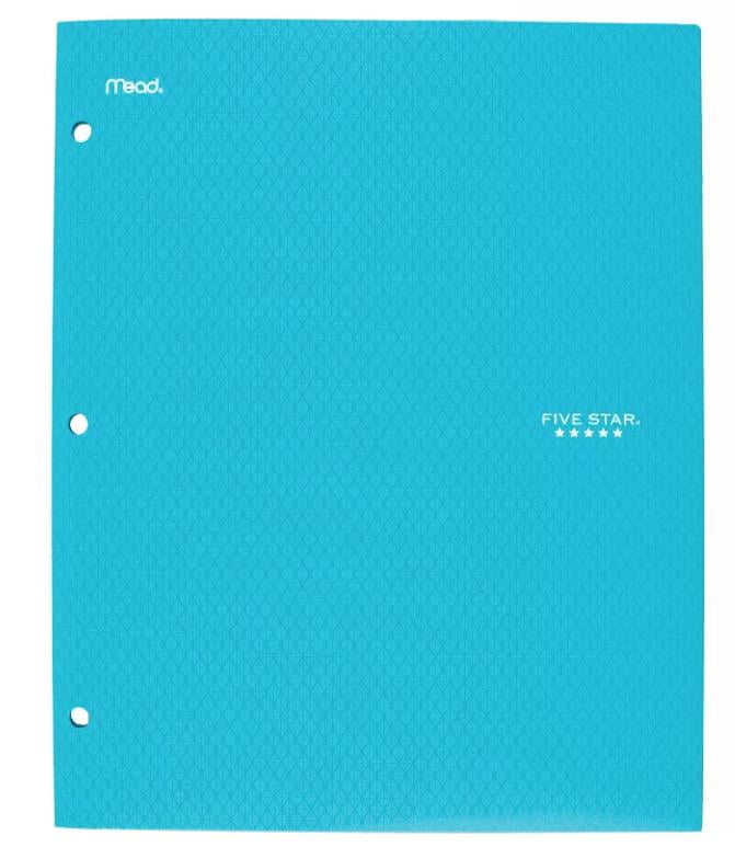 Mead Five Star Plastic Portfolio Folder, 3-Hole Punched, 2-Pocket ...