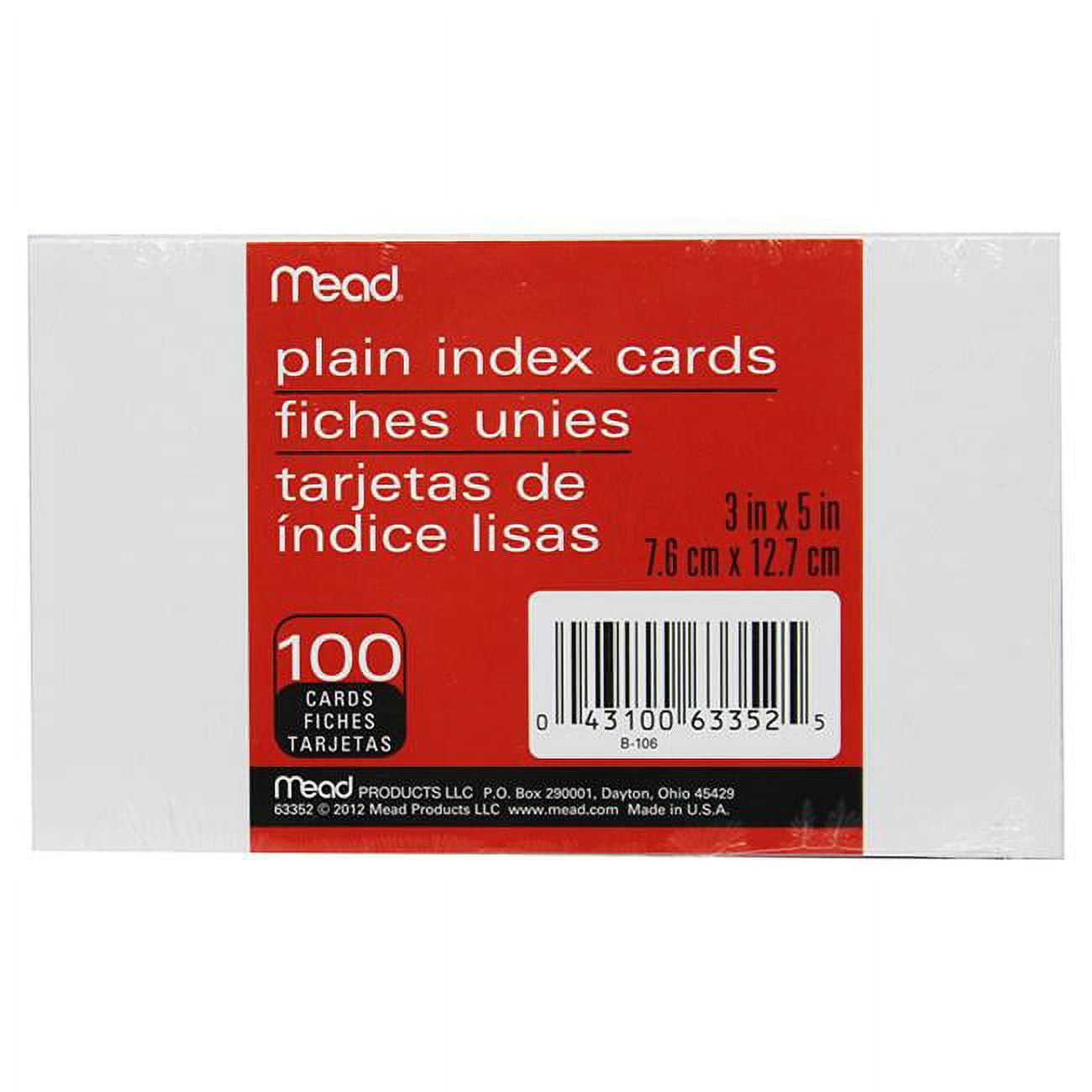 Mead Index Cards, Plain, 3 x 5, 100 Per Pack, 12 Packs - Walmart.com