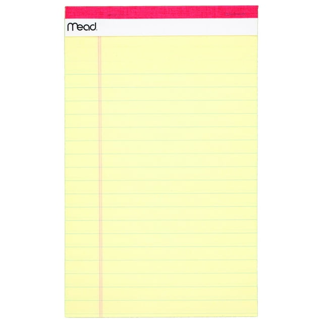 Mead Jr Lined Small Writing Legal Pad, 5 x 8, Canary Yellow, 4 Pack ...